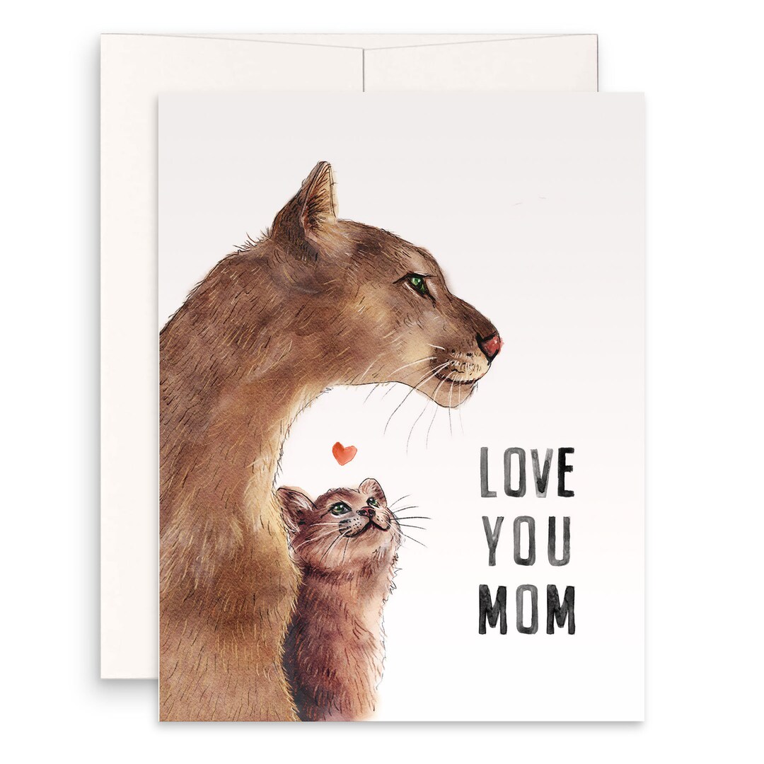 Mountain Lion Mom and Daughter Mother's Day Card - Love You Mom ...