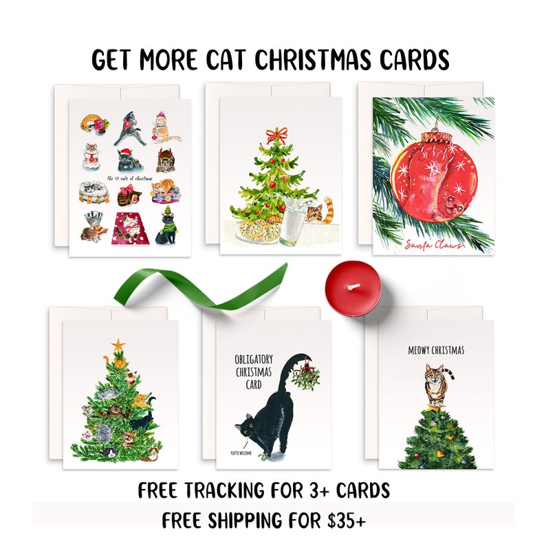 Cozy Warm Kitty Cat Christmas Card for Cat Lover, Silent Night ...