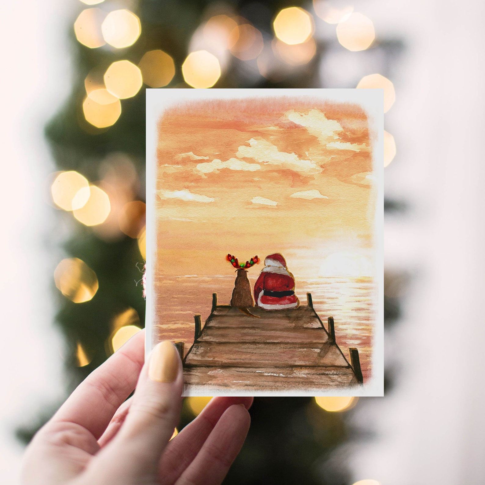 Sunset Christmas Card Set - Santa's Dog Boat Dock Gift for Her ...