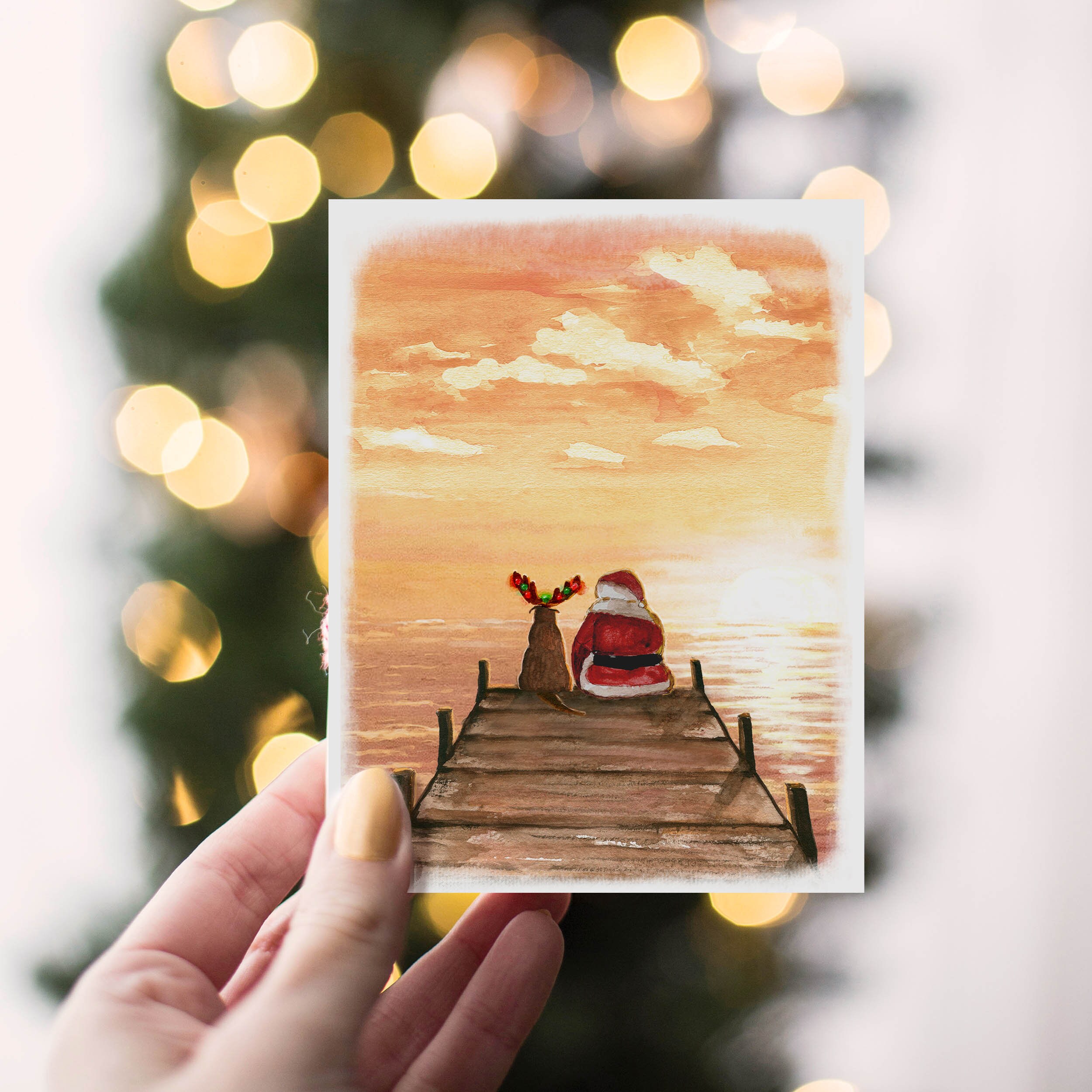 Sunset Christmas Card Set - Santa's Dog Boat Dock Gift for Her ...