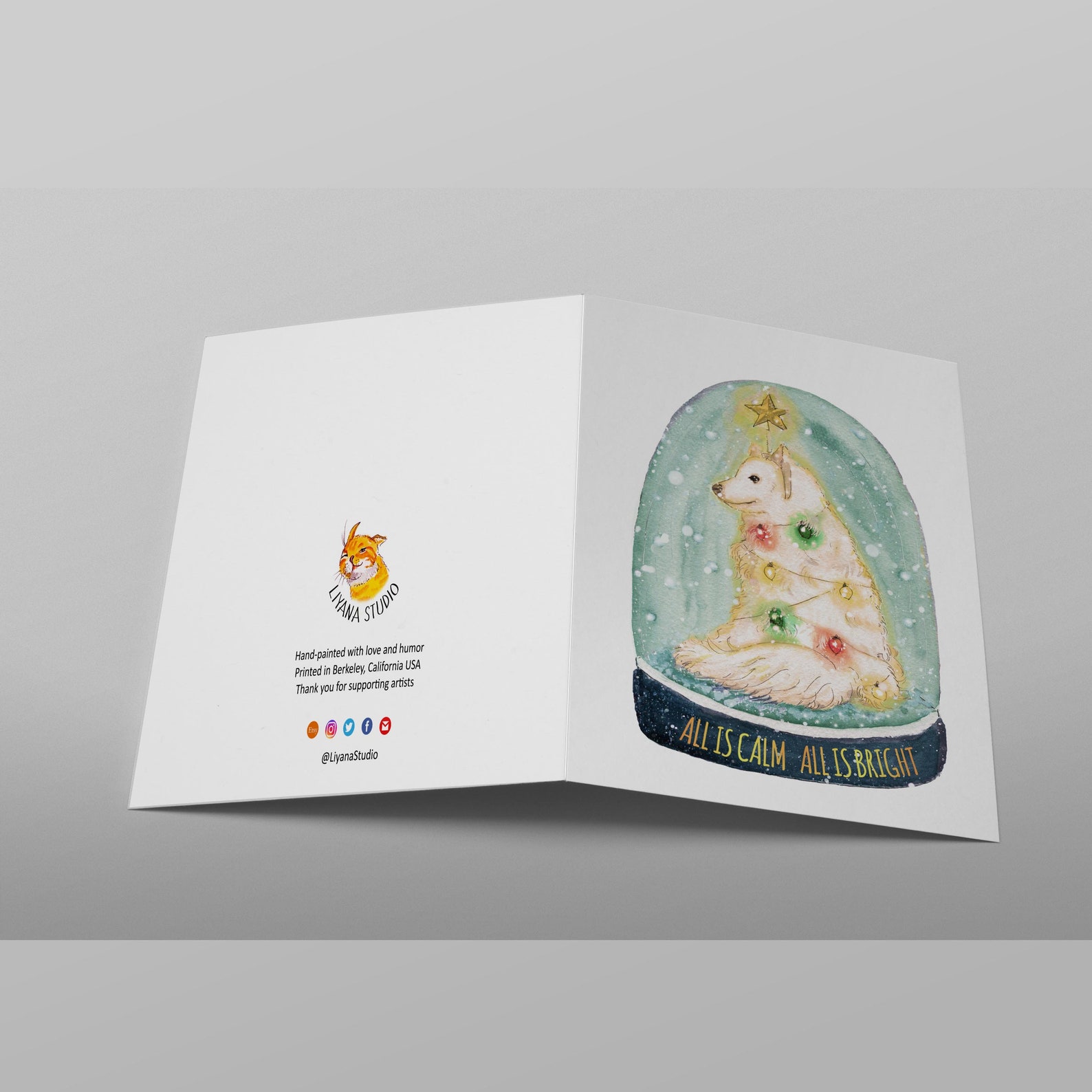 Samoyed Dog Christmas Card, Snow Globe Christmas Card, Silend Night ...