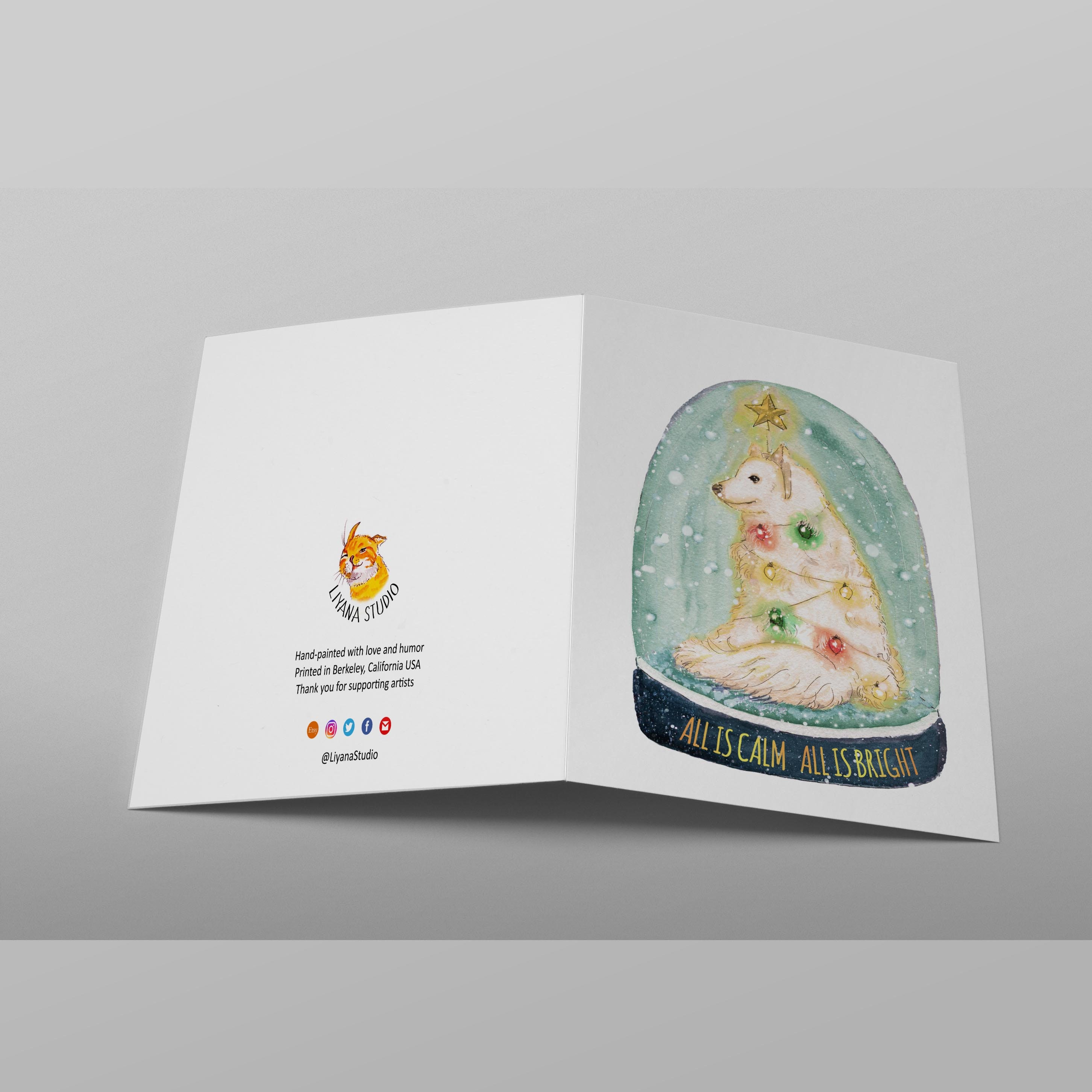 Samoyed Dog Christmas Card, Snow Globe Christmas Card, Silend Night ...