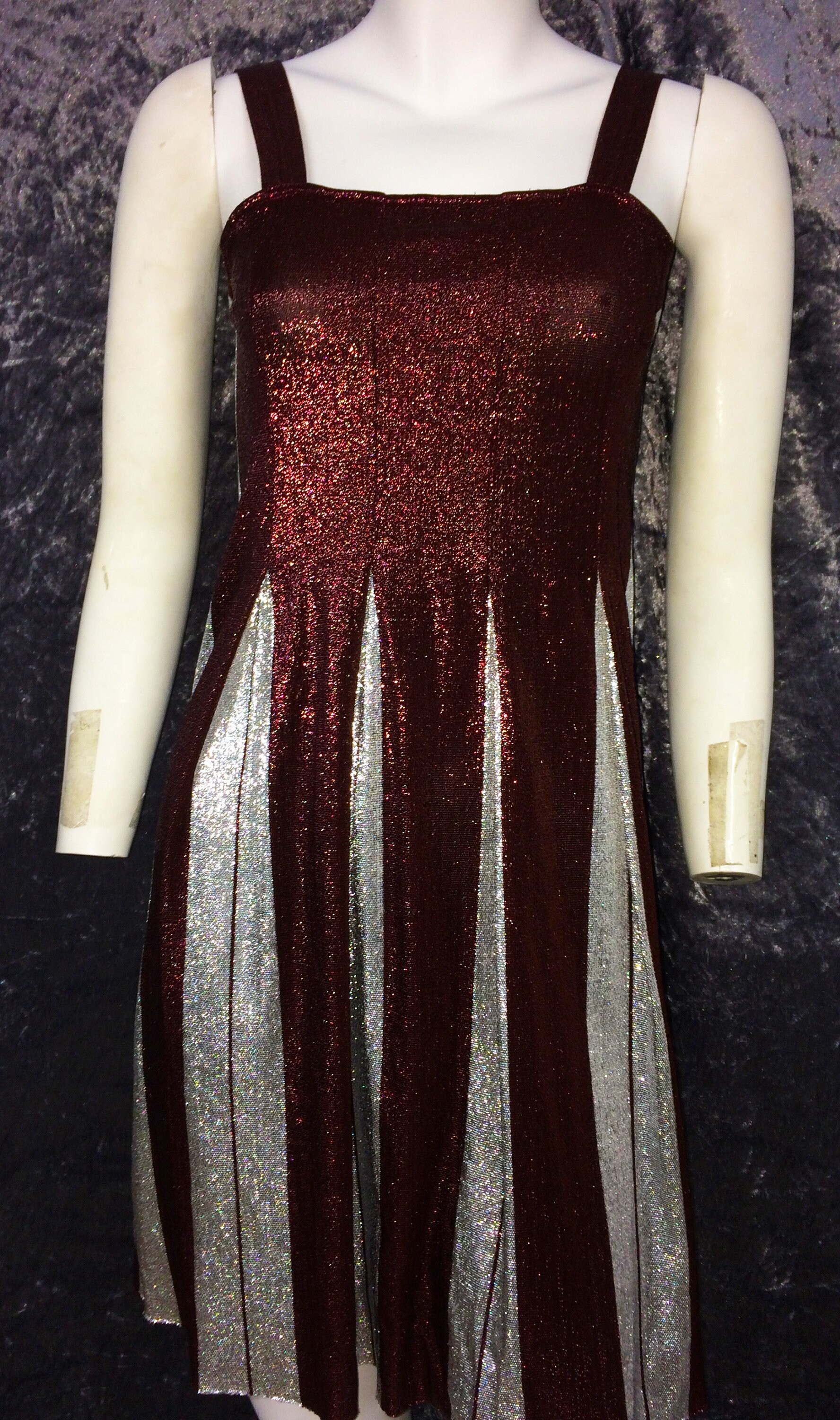 Burgundy and Silver, Metallic Lurex Party Dress. Size: Small - UK 8-10 ...