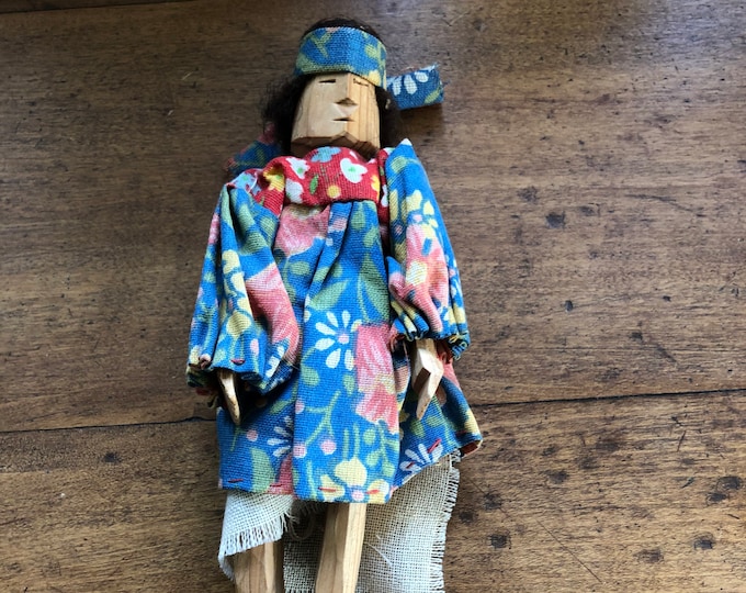 Native American, Doll, Folk Art, Hand Carved Wood, Calico, Primitive - Etsy