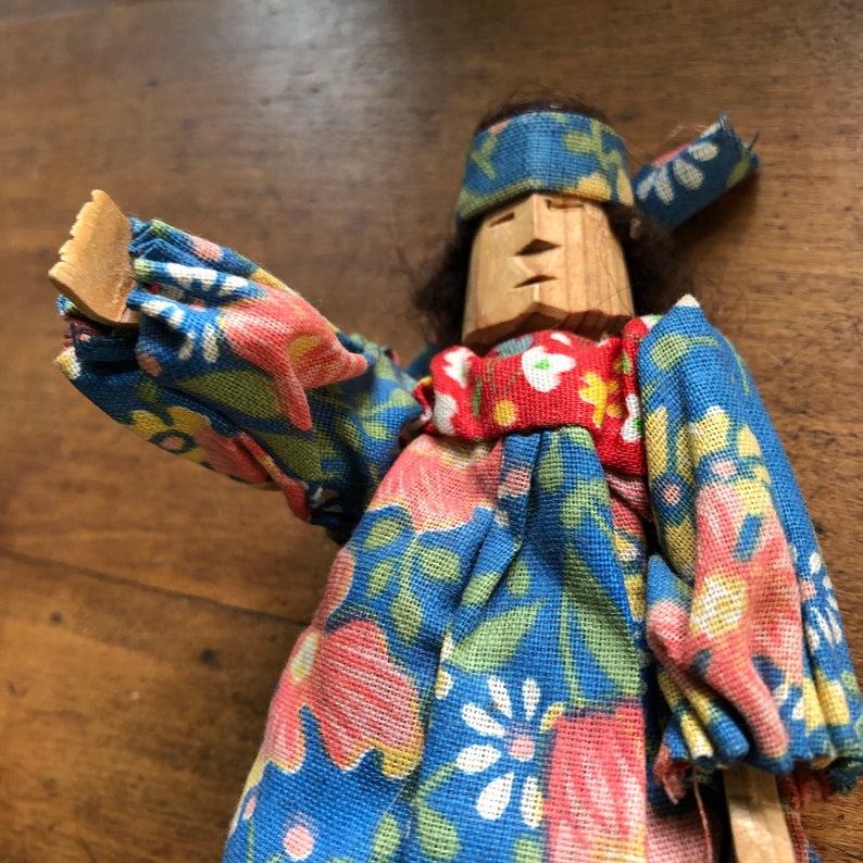 Native American Doll Folk Art Hand Carved Wood Calico | Etsy