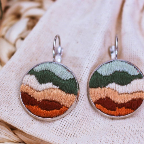 Handmade Embroidered Earrings Earthy Tones Handmade Jewelry - Etsy