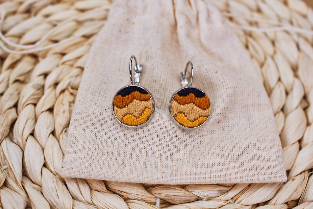 Handmade Embroidered Earrings Earthy Tones, Handmade Jewelry, Elegant ...