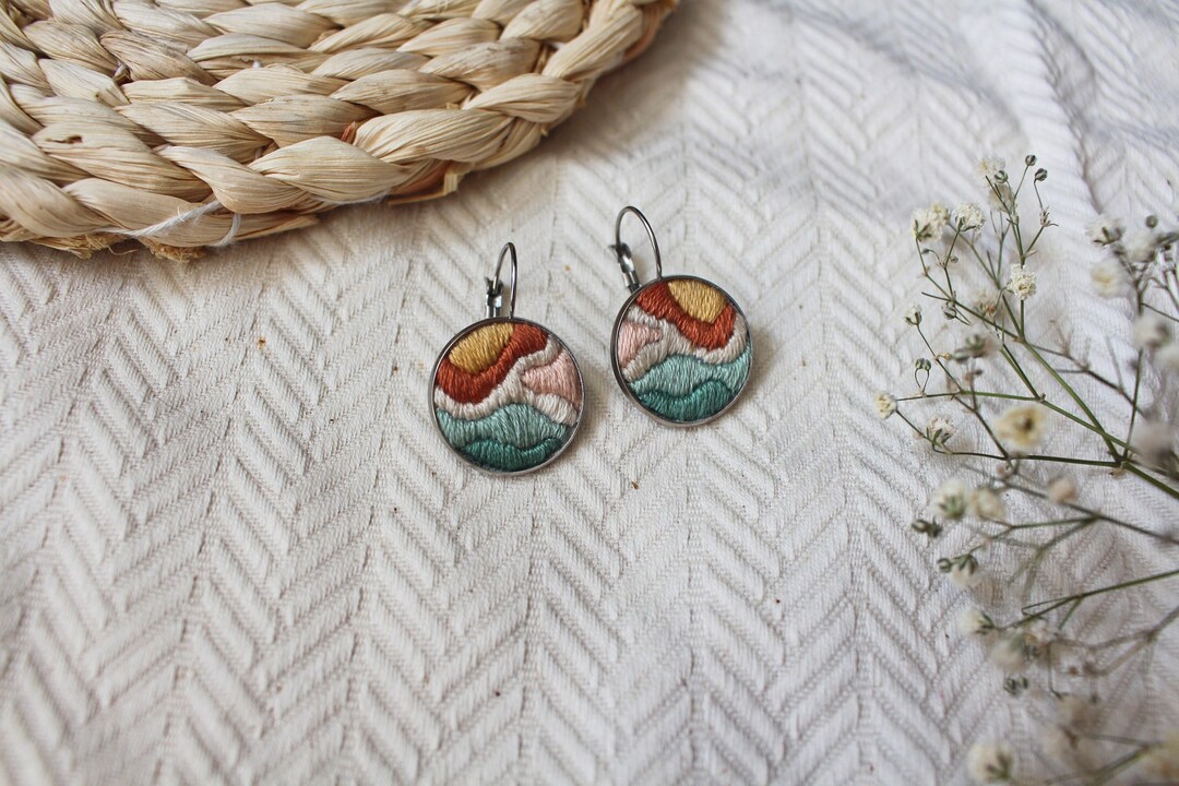 Handmade Abstract Embroidered Earrings, Hand-embroidered Jewelry ...