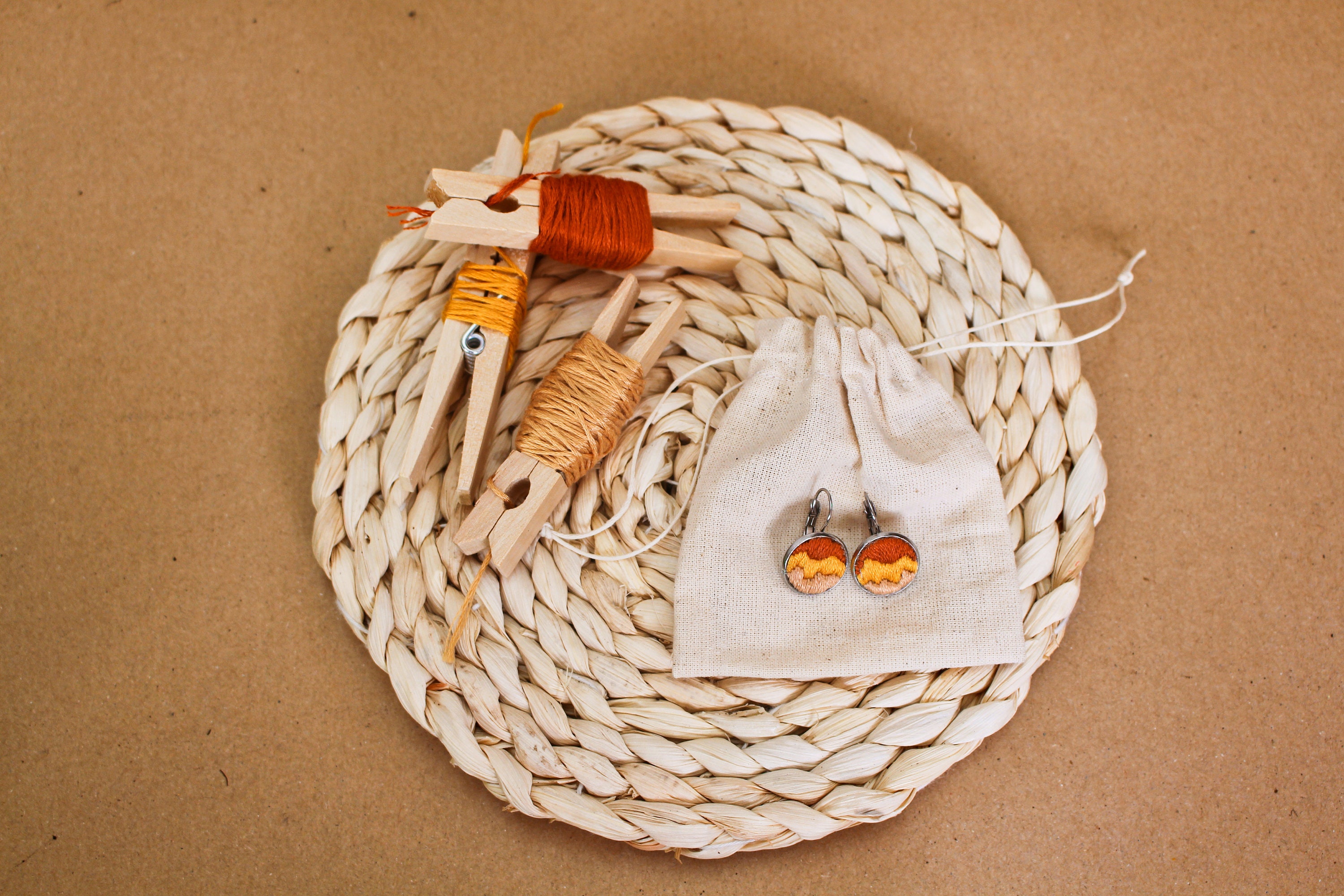 Handmade embroidered stainless steel yellow earrings | Etsy