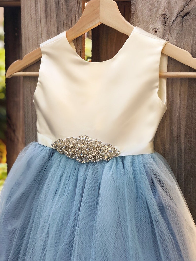 Dusty Blue Flower Girl Dress Rhinestone Flower Girl Dresses Etsy