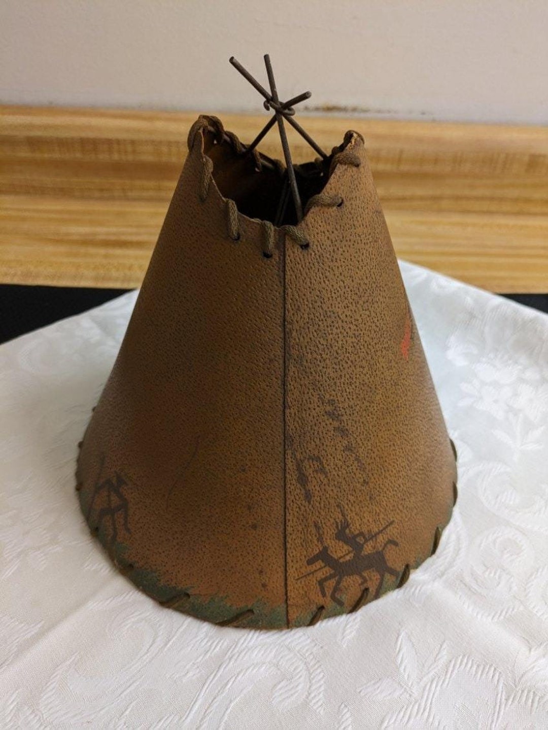 Vtg. Indian Leather Look Paper Teepee Clipshade With Graphics. - Etsy