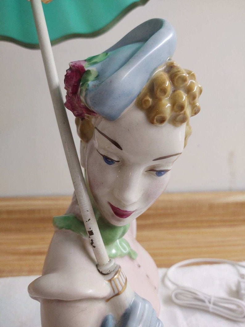 Vtg. Ceramic Lady Bust Lamp W/parasol Shade. - Etsy