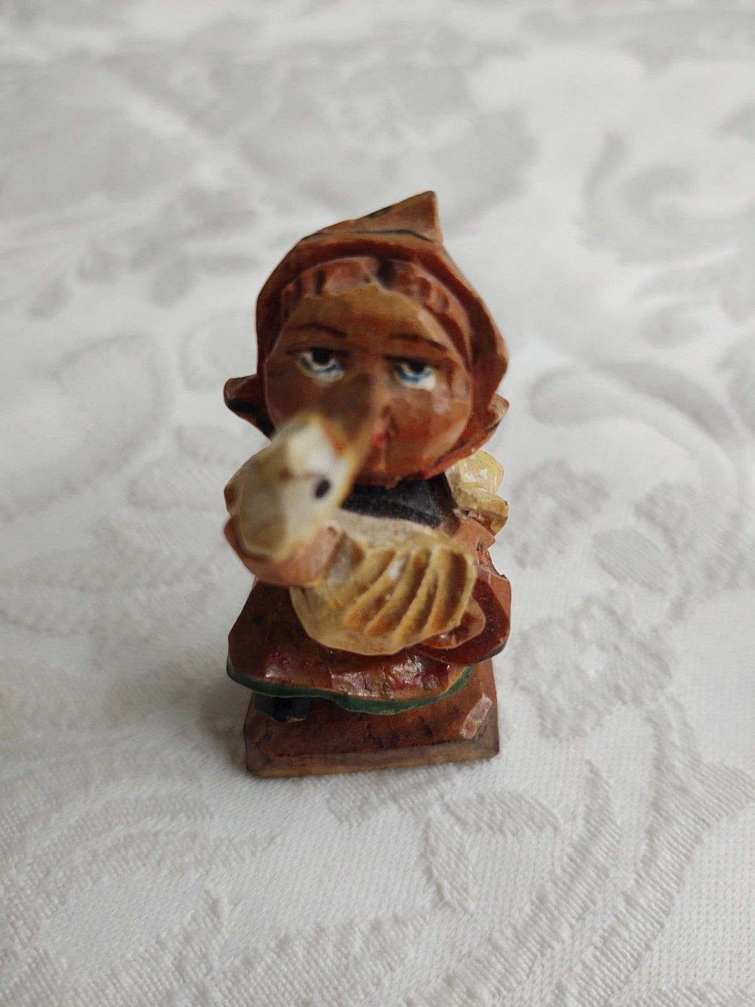 Vtg. Dutch Girl With Duck Miniature Wood Carving. German - Etsy
