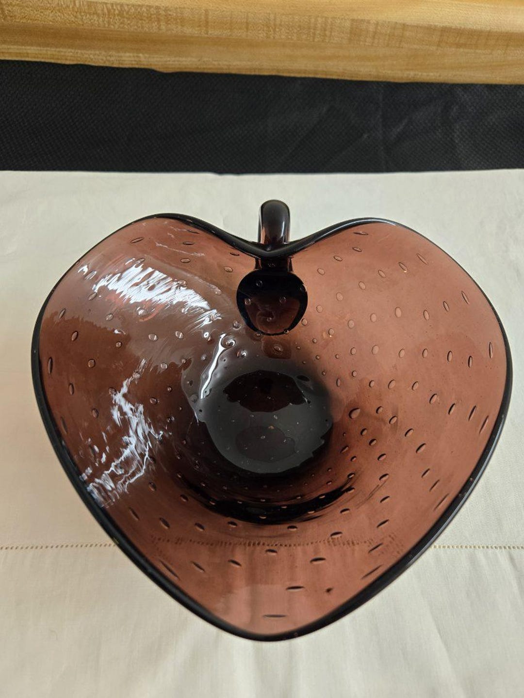 Vtg. Mcm Purple Art Glass Heart Shaped Bowl, Applied Handle/controlled ...