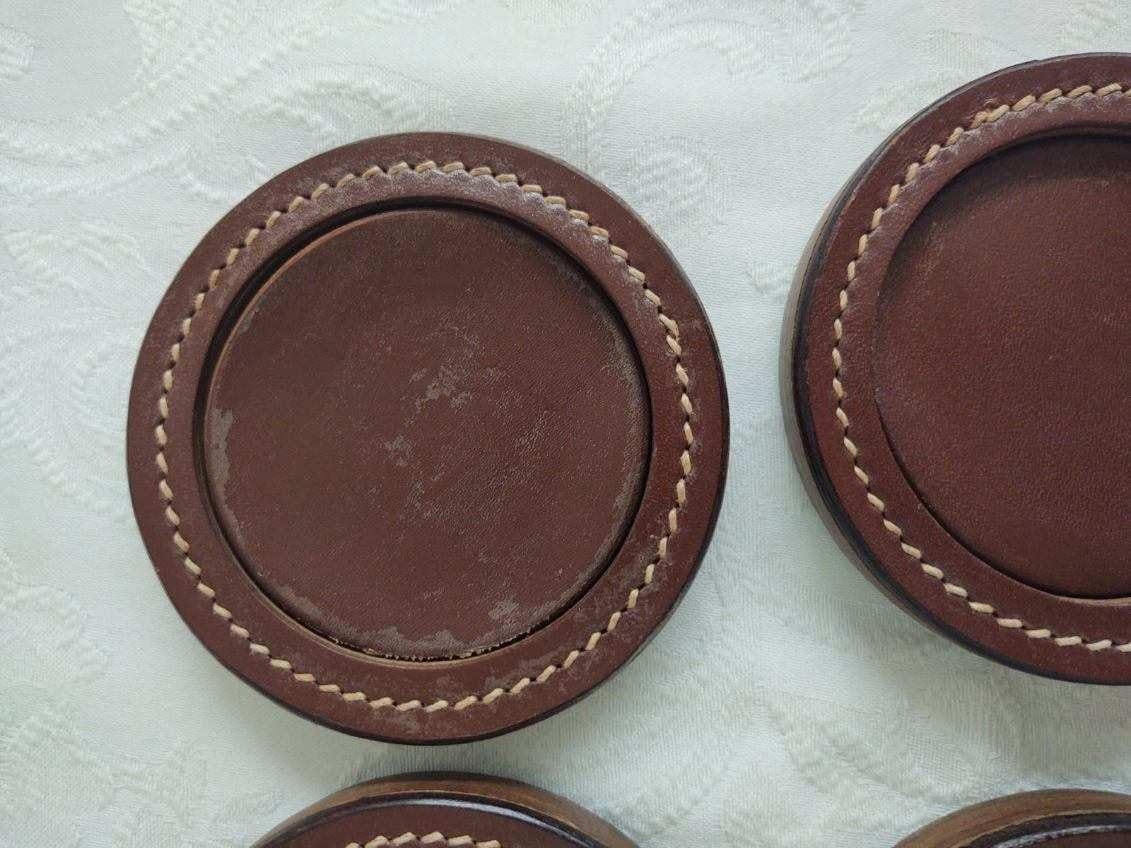 Vtg. Leather Coaster Sets; 4 Each/caddy, Brown. - Etsy