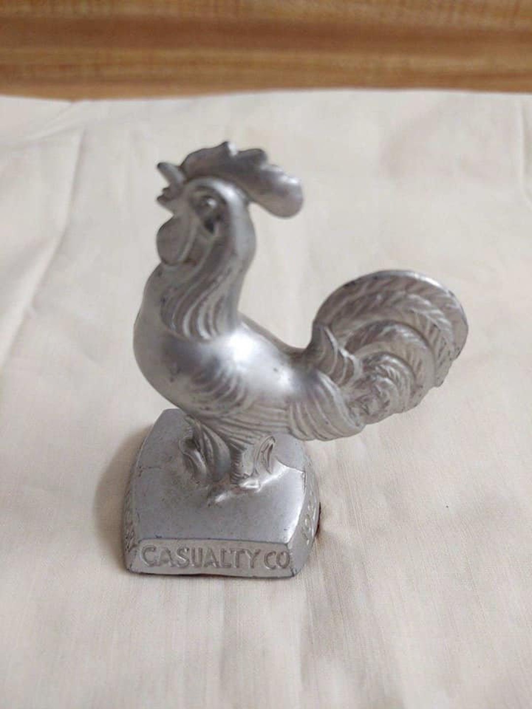 Country Mutual Casualty Co. Advertisement Silver Metal Rooster Figurine ...