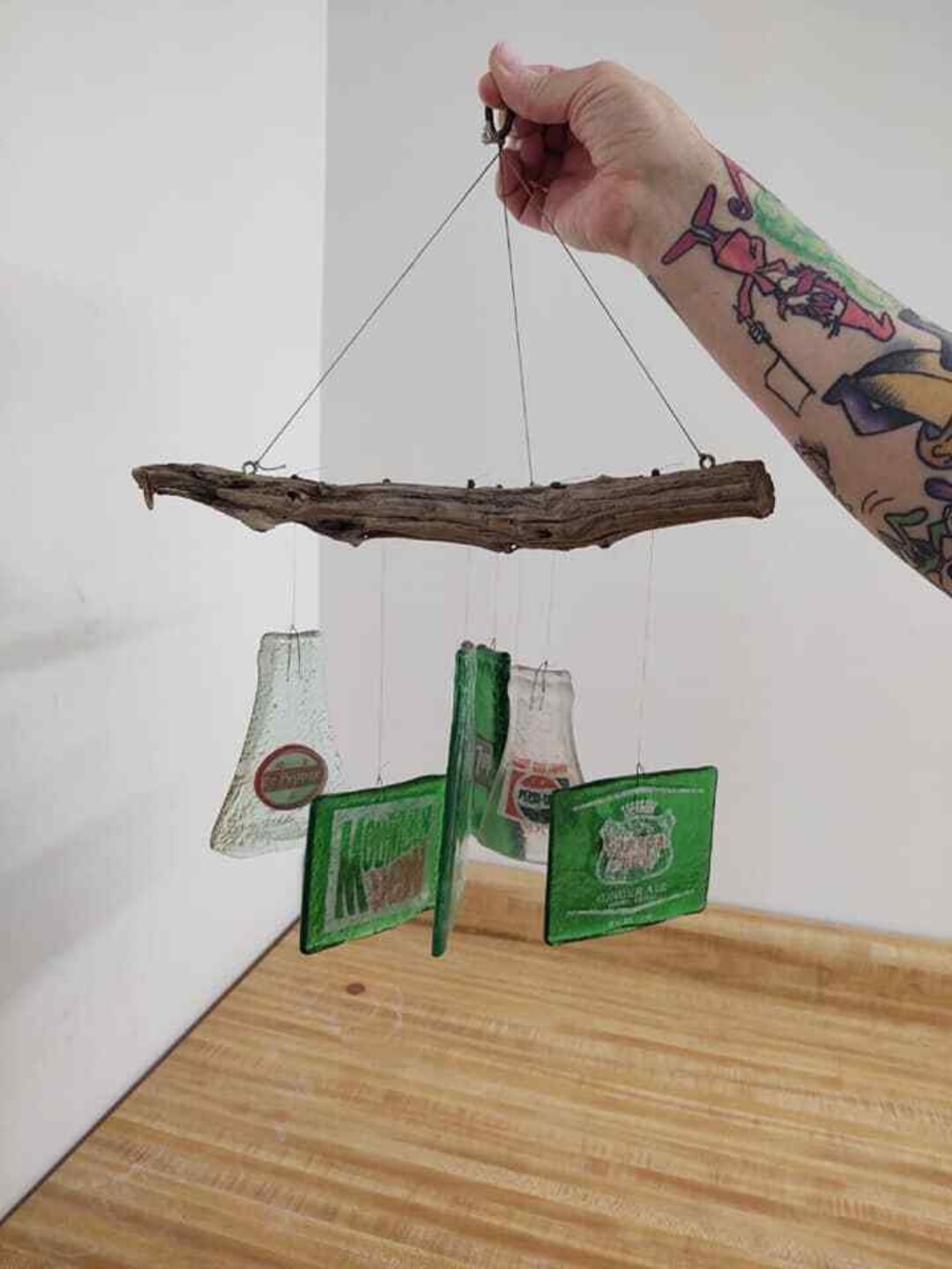 Mid Century Wind Chimes W/glass Bottle Advertising Labels. - Etsy