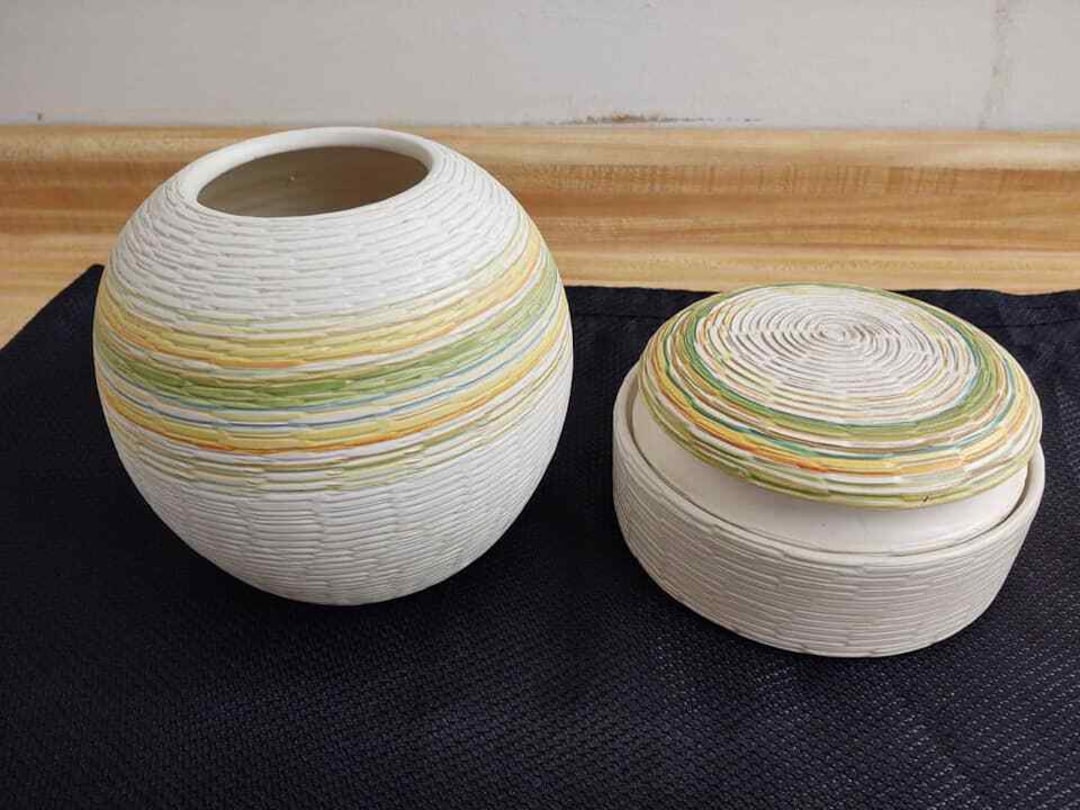 Vintage Raymor Pottery Set Lidded Candy Dish and Orb Vase. - Etsy