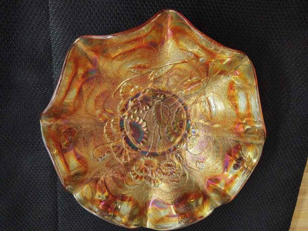 Vintage Imperial Glass Carnival Glass Floral Bowl Marigold. - Etsy