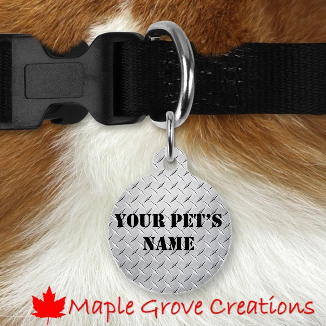 Diamond Plate Pet Tag, Round Circle Shaped, 2 Sided Aluminum, 1.5" X 1. ...