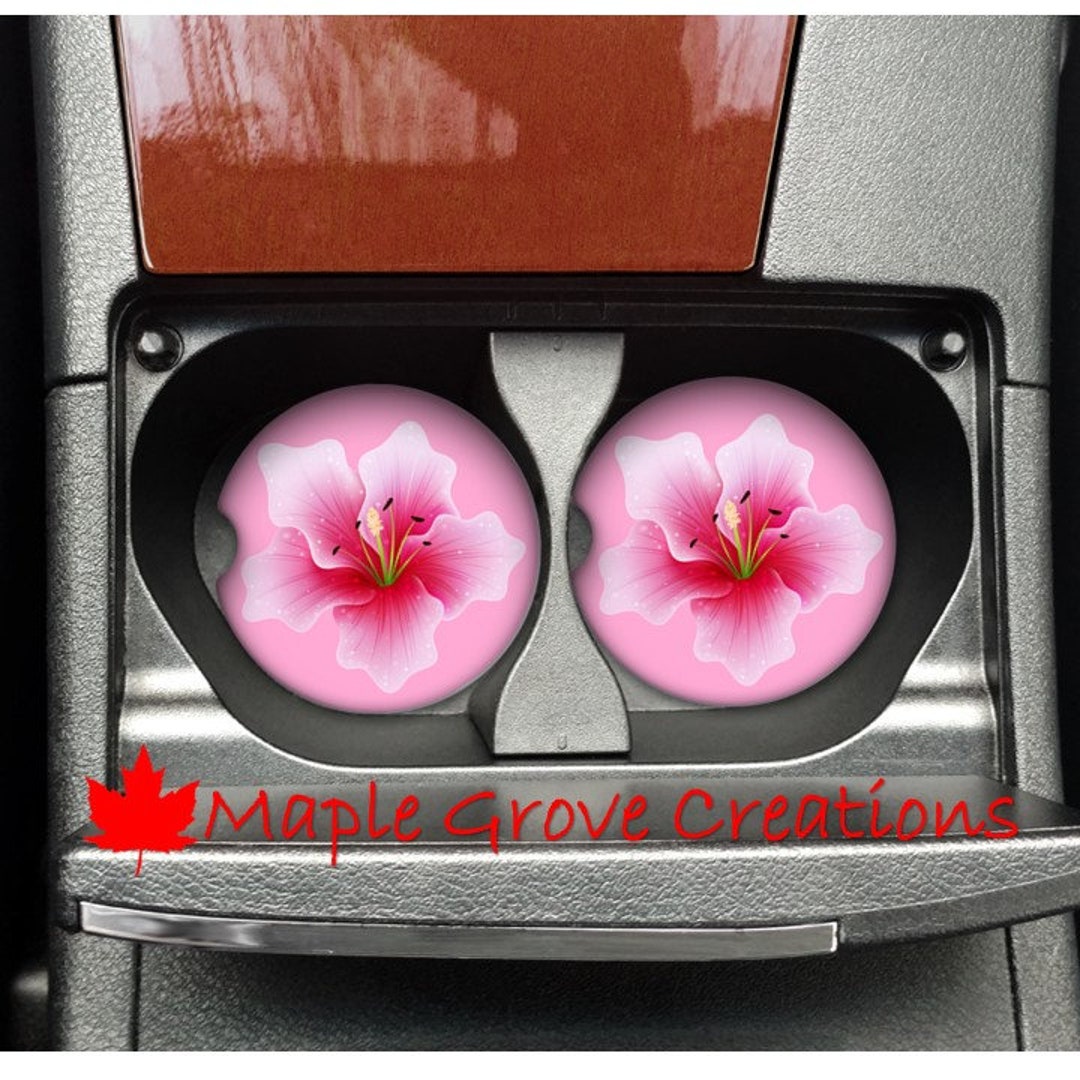 Pink Floral Car Coasters - Set of 2 - 2.56" Coasters - Custom Car ...