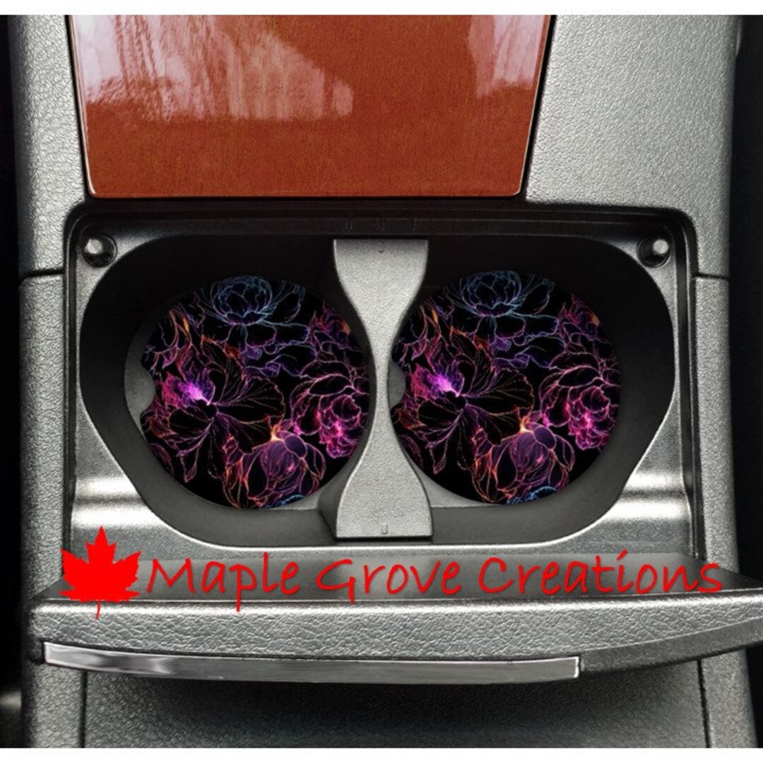 Neon Floral Car Coasters - Set of 2 - 2.56" Coasters - Car Coasters ...