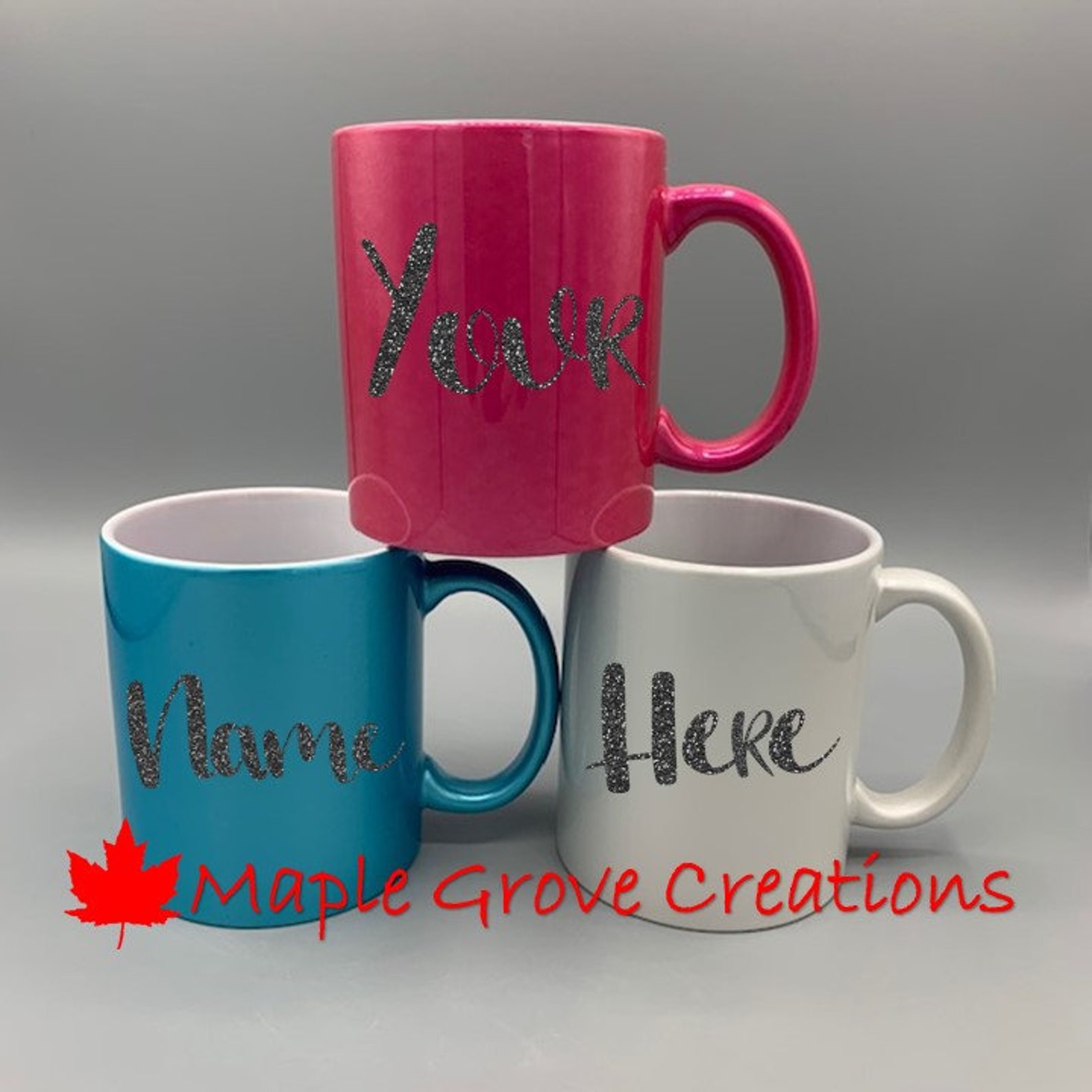 Personalized Sparkling Glitter Font Coffee Mug - Available in Pink ...