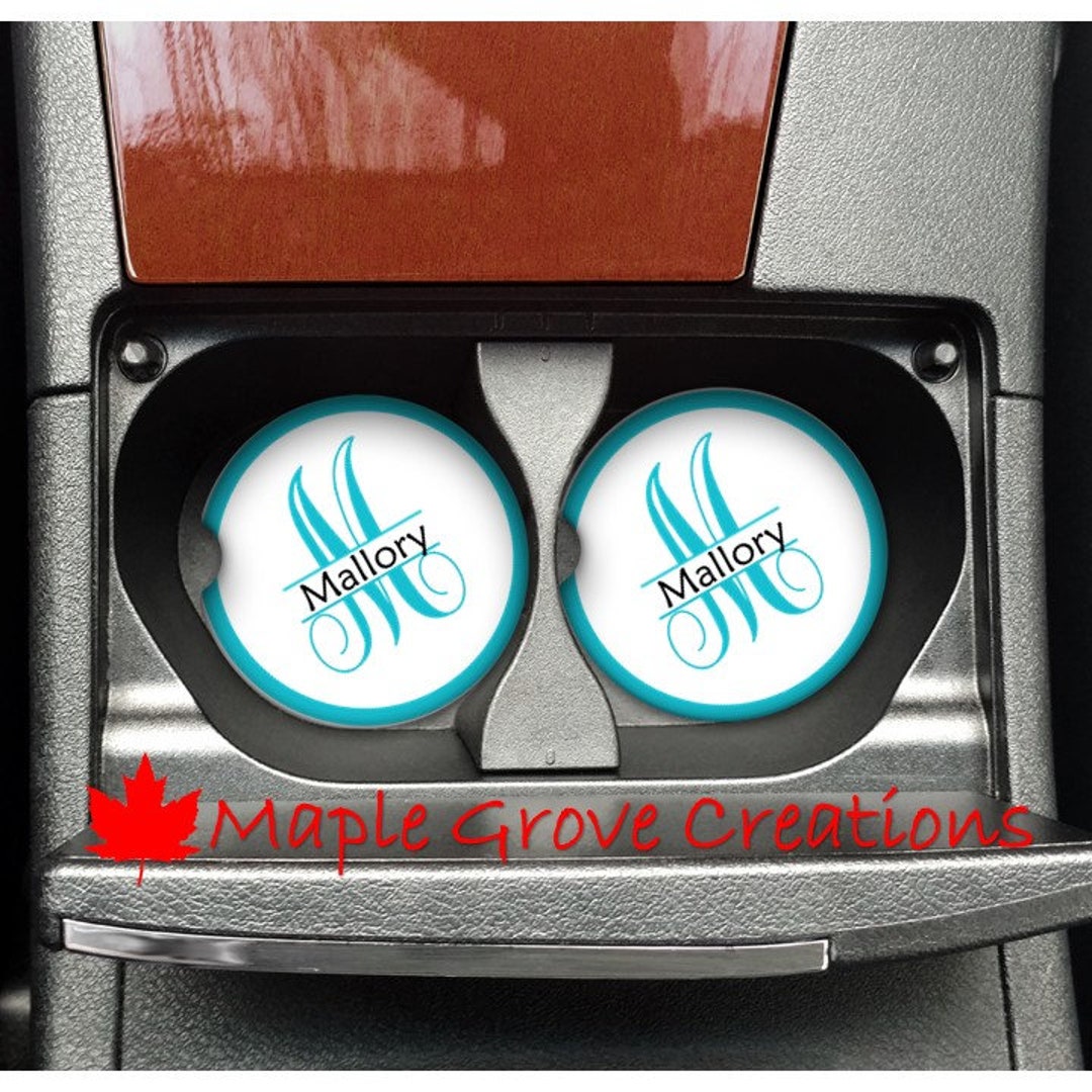 Custom Fancy Split Monogram Car Coasters - Set of 2 - 2.56" Coasters ...