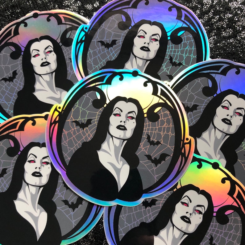 Holographic VAMPIRA Vinyl Sticker - Goth Queen - Horror Host - Malia ...