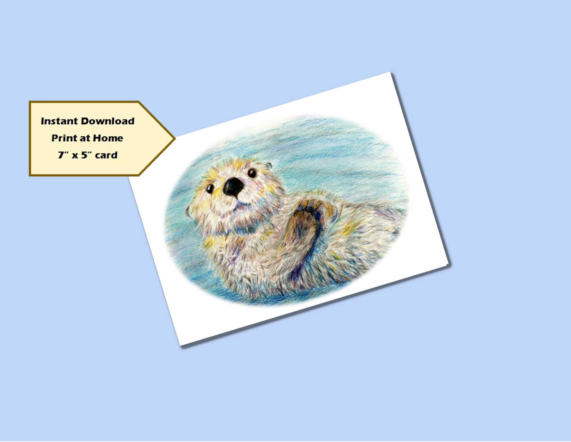 PRINTABLE CARD – Sea Otter Card - Digital Card Download - Print at Home ...