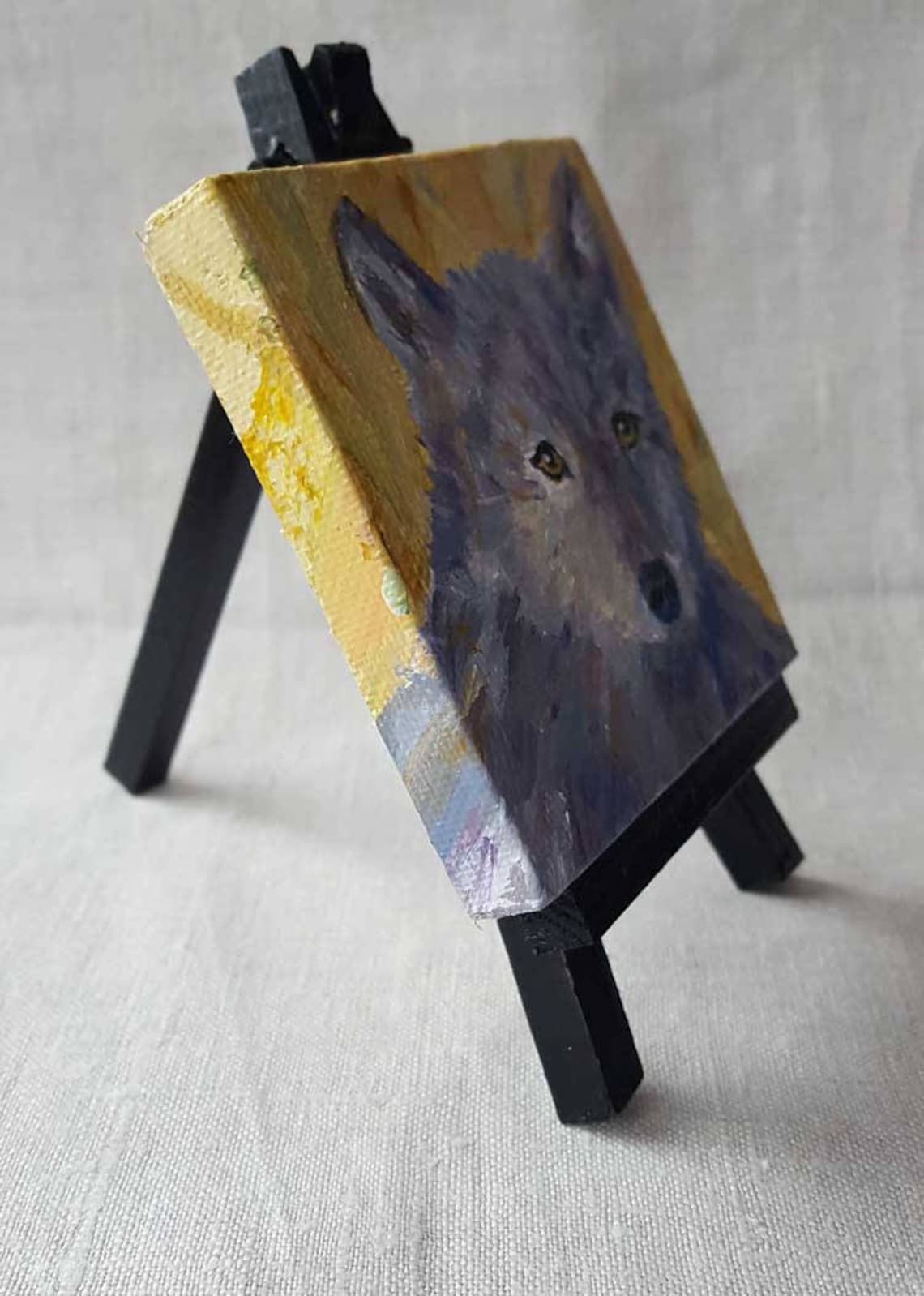 Gray Wolf Miniature Painting on Canvas, Wildlife Paintings, Endangered ...