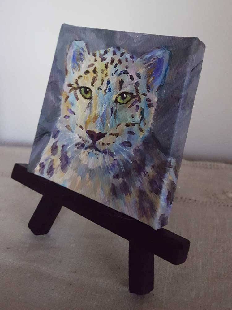 Fine Art Snow Leopard Miniature Painting on Canvas, Original Paintings ...