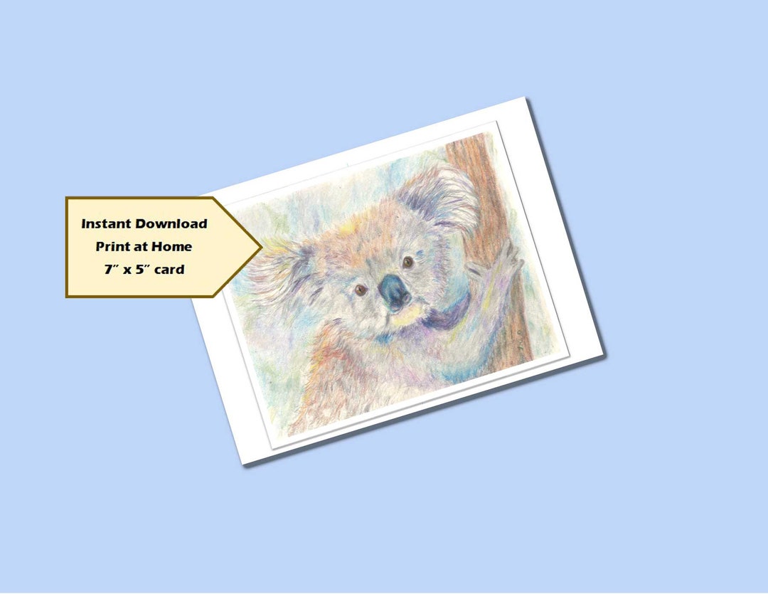 PRINTABLE CARD – Koala Card - Digital Card Download - Print at Home ...
