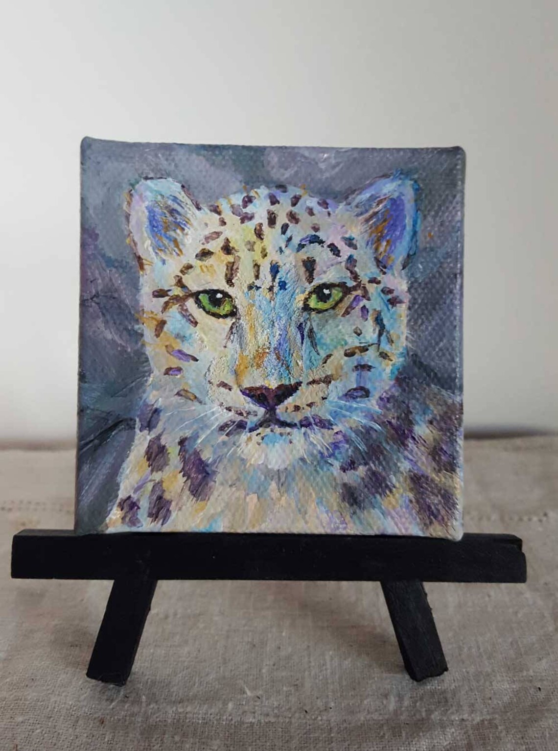 Fine Art Snow Leopard Miniature Painting on Canvas, Original Paintings ...