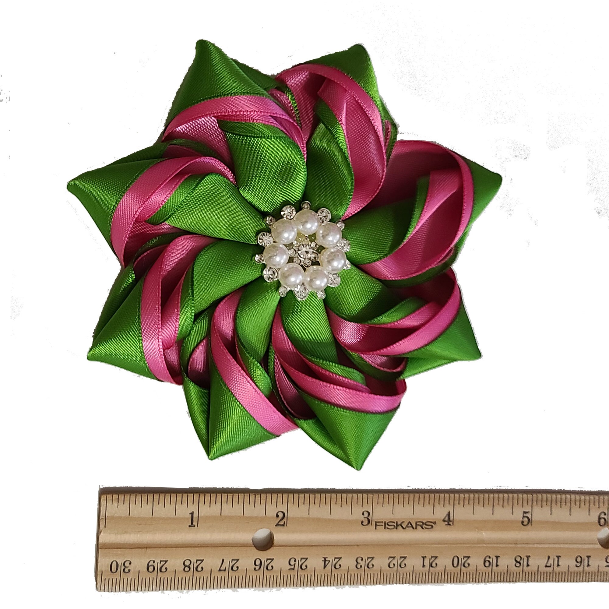 Pink and Green Brooched Flower - Etsy