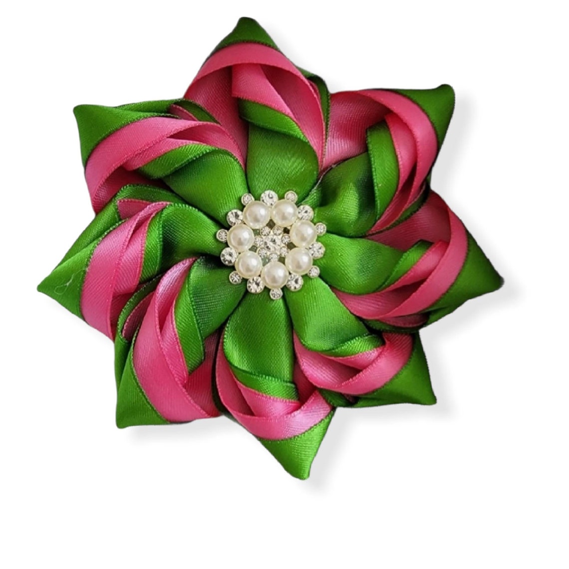 Pink and Green Brooched Flower | Etsy