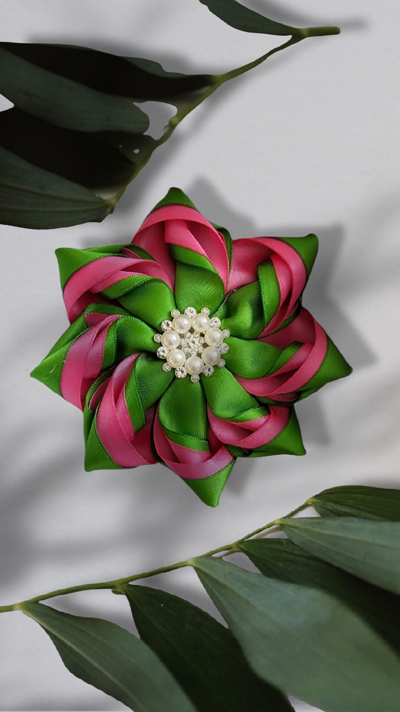 Pink and Green Brooched Flower - Etsy