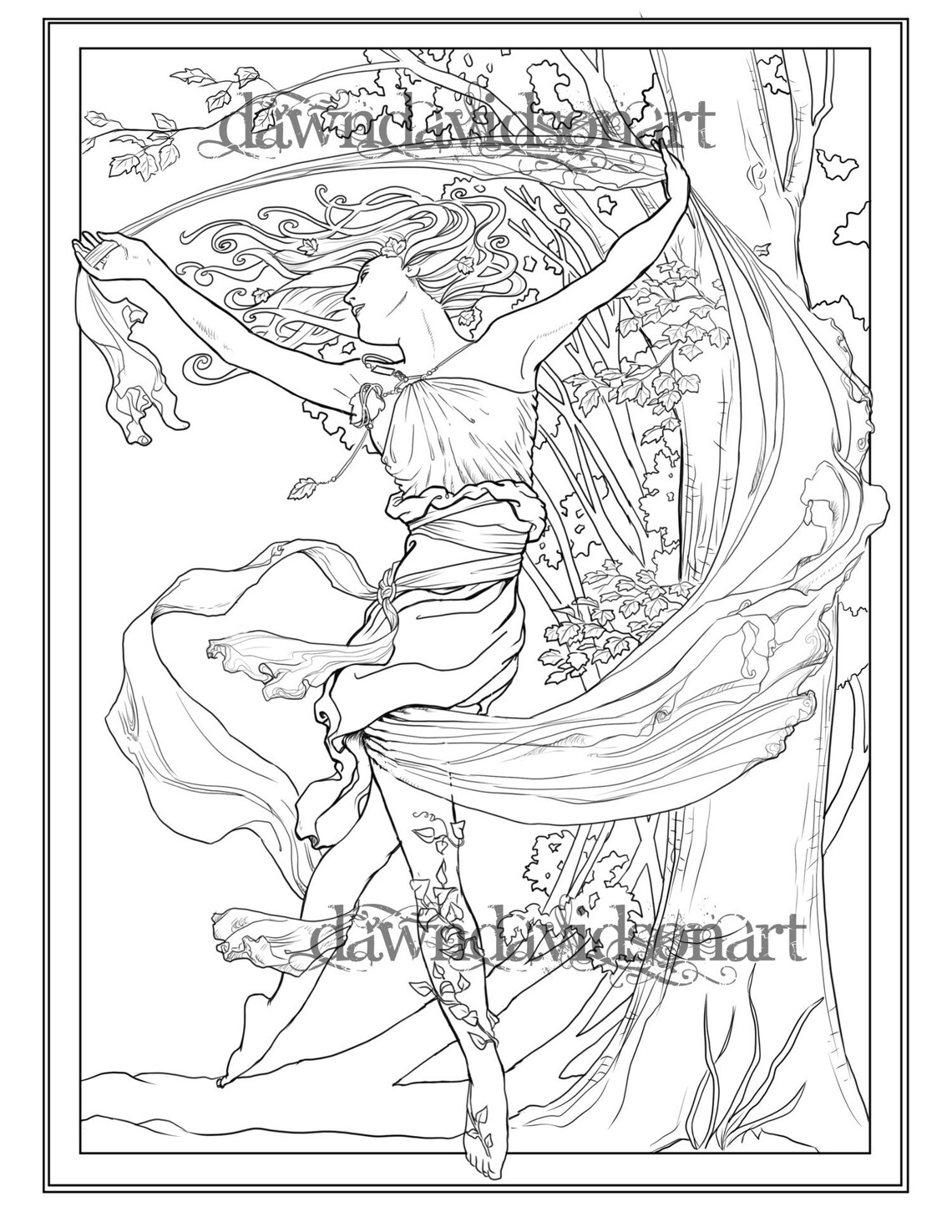 Spirit of Autumn Fairy Coloring Page Coloring for Grownups - Etsy