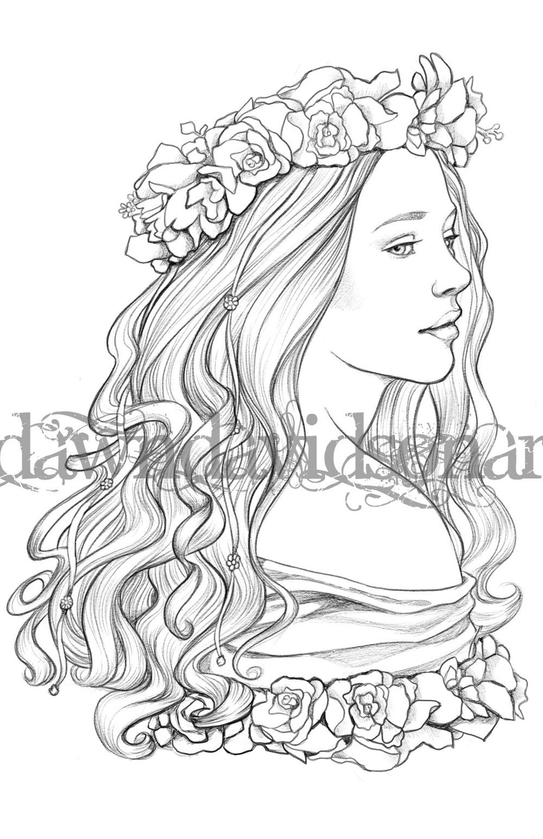 Queen of May, Adult Coloring Pages, Grayscale, Colouring for Grown Ups ...
