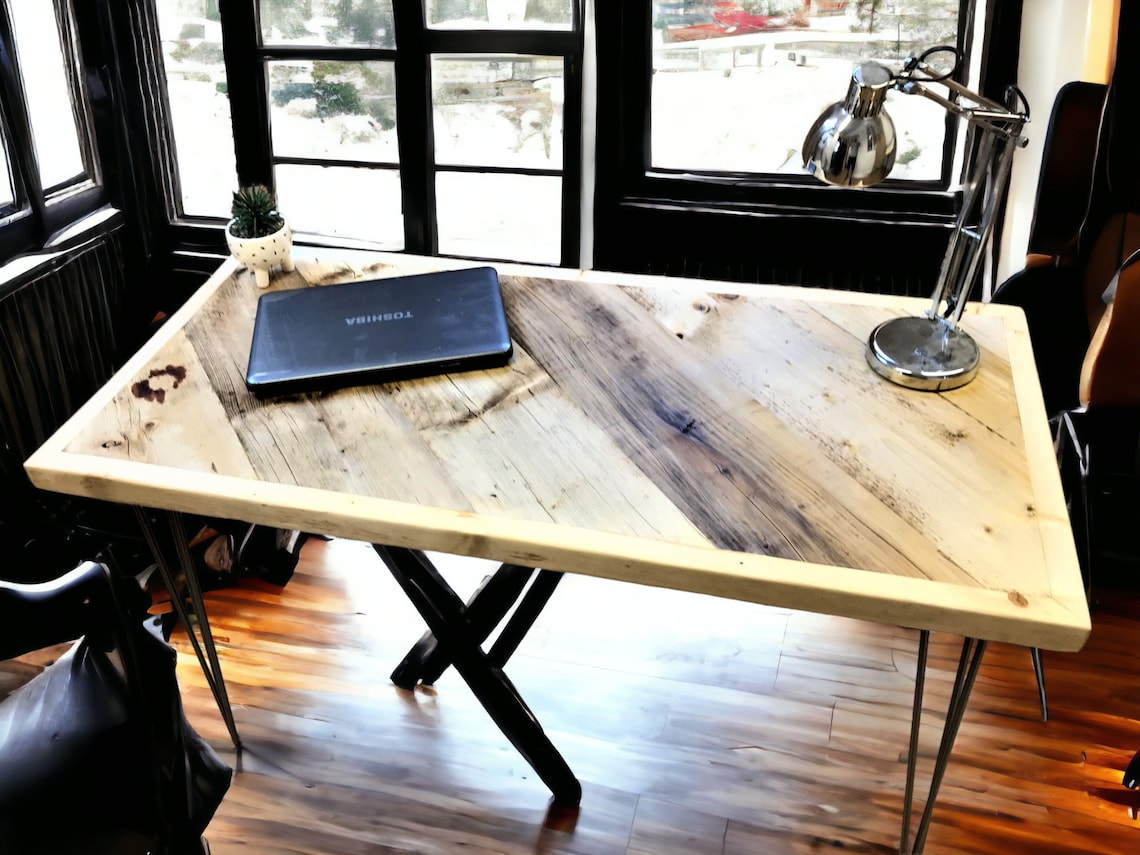 Diagonal Desk, Dining Table, Reclaimed Scaffold Boards, Hairpin Legs ...