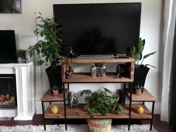 TV Stand Shelving Unit Sleek Vintage Style Using Reclaimed Scaffold Boards THE PHILLIPS Etsy