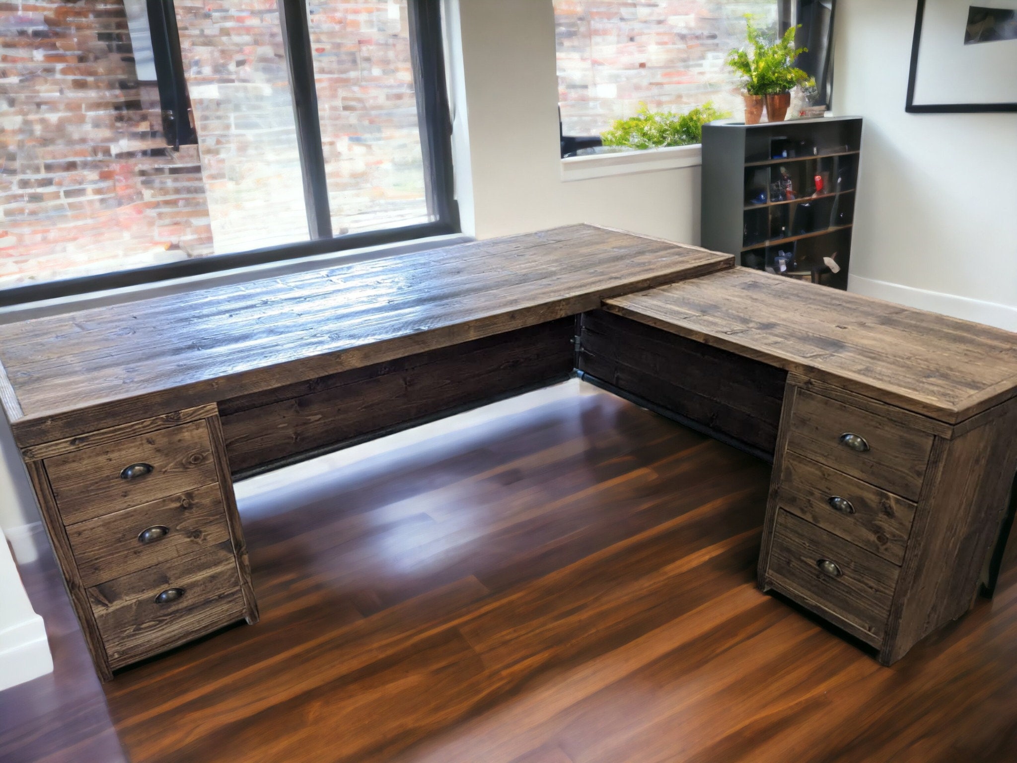 Corner Desk Office Desk With 2 Drawer Units , Custom Made Reclaimed ...