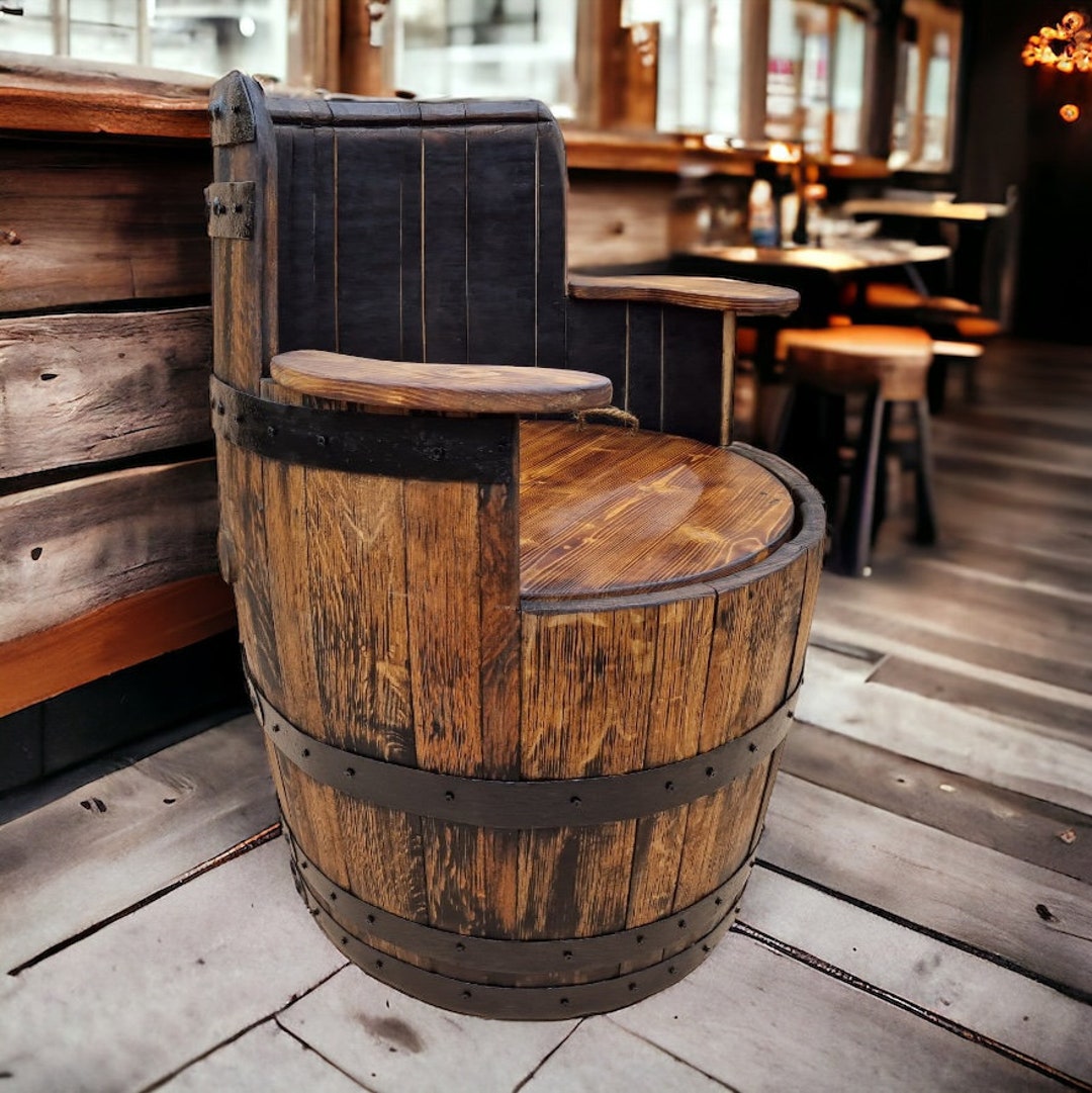 Oak Whiskey Barrel Chairs With Storage | Oak Whiskey Barrel Storage ...