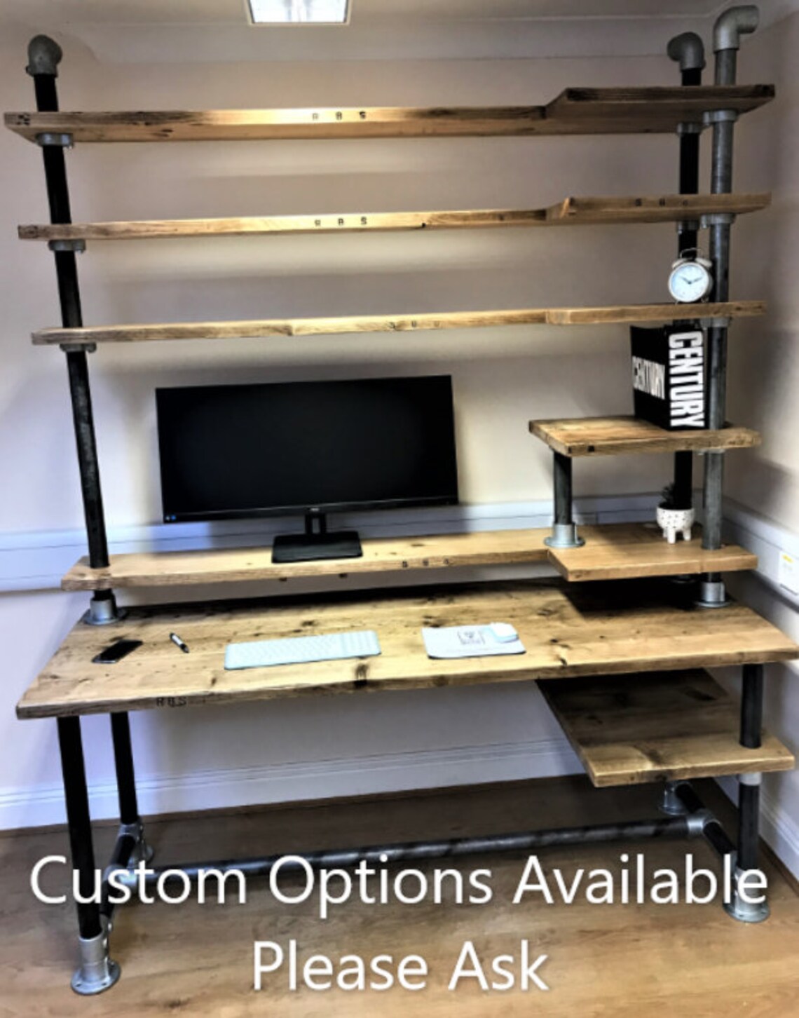 Integrated Office Desk Shelves Custom Madereclaimed - Etsy