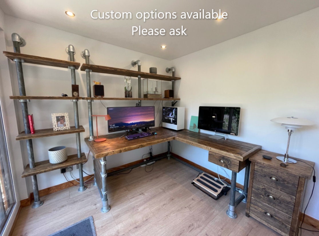 Integrated Office Desk Shelves Custom Madereclaimed - Etsy UK