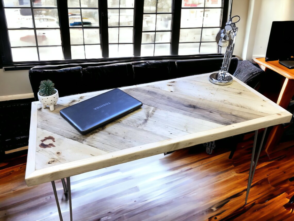 Diagonal Desk, Dining Table, Reclaimed Scaffold Boards, Hairpin Legs ...