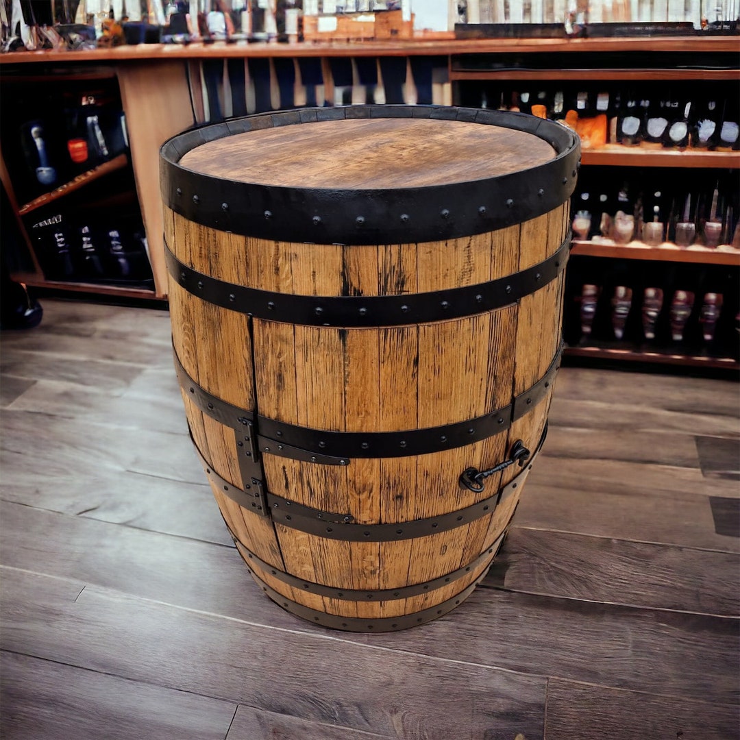 Whiskey Barrel Cupboard | Oak Whiskey Barrel Cupboard | Barrel Storage ...