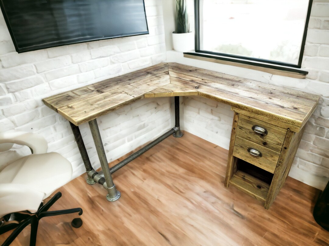 Rustic Desk Corner Two Board Mitre Desk With Under Desk Cupboard ...