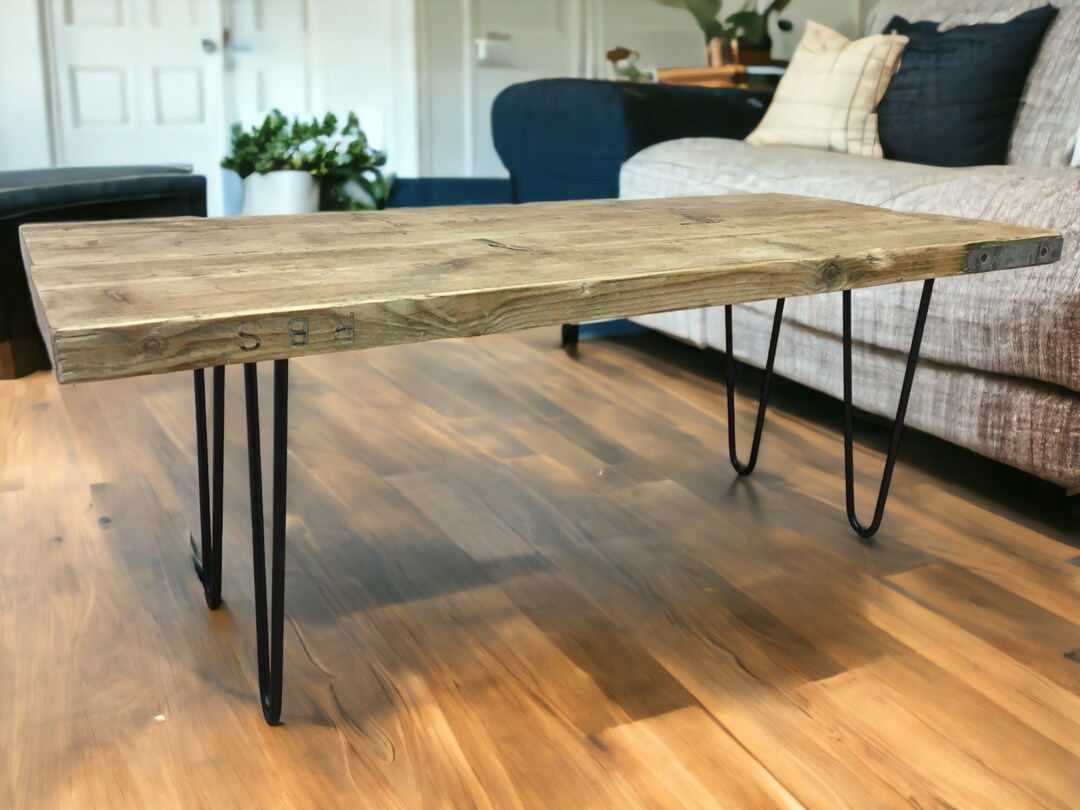 Scaffold Board Coffee Table With Hairpin Legs Using Reclaimed Materials ...