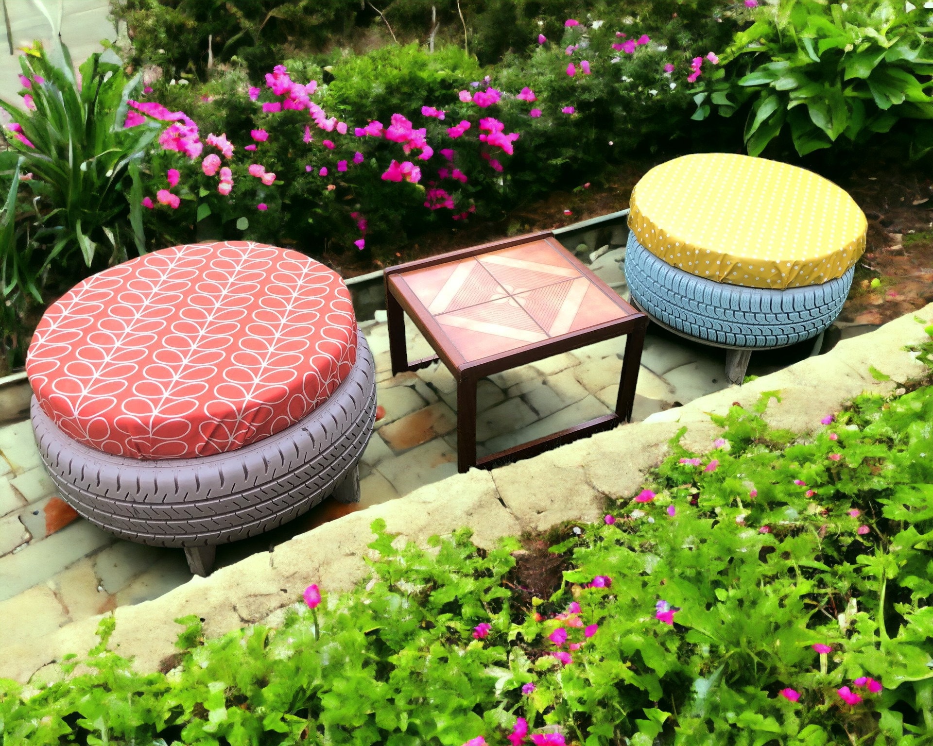Colourful Tyre Seats | Tyre Tables | Reclaimed Garden Furniture | THE ...